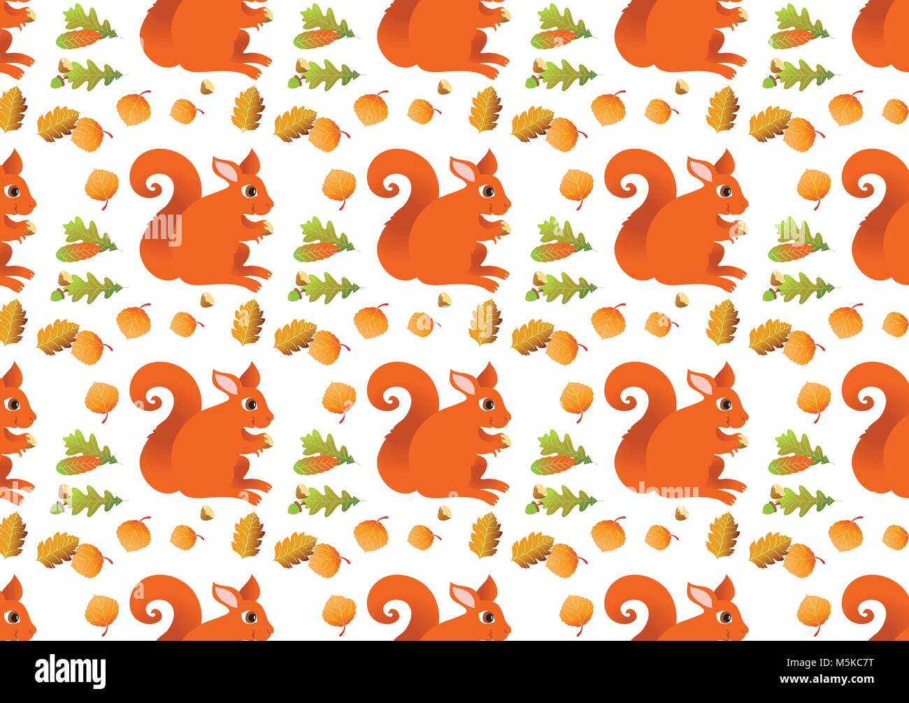 A cartoon squirre seemless patternl background with nuts and leaves ...