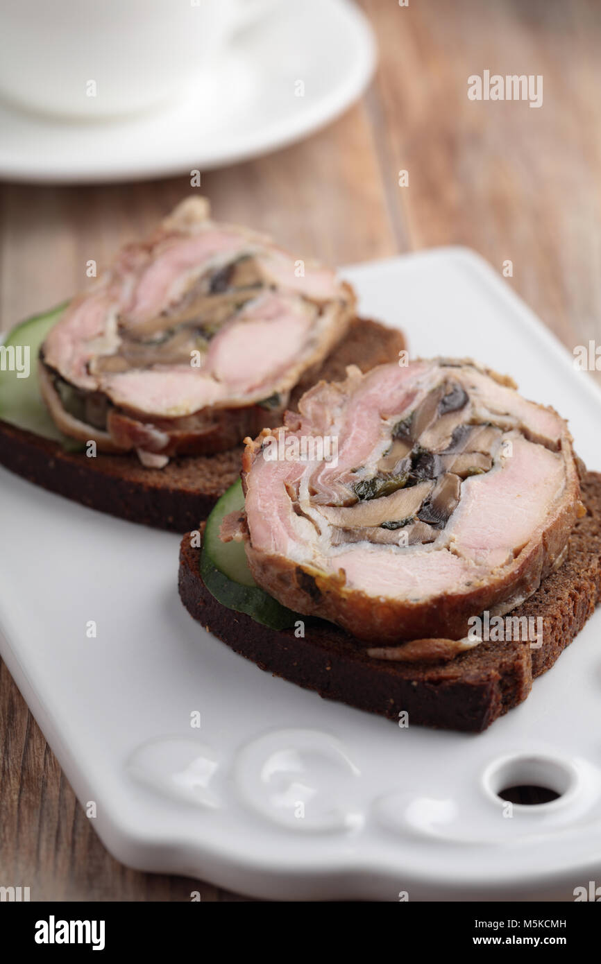 Sandwich with rabbit and mushroom roulade Stock Photo - Alamy