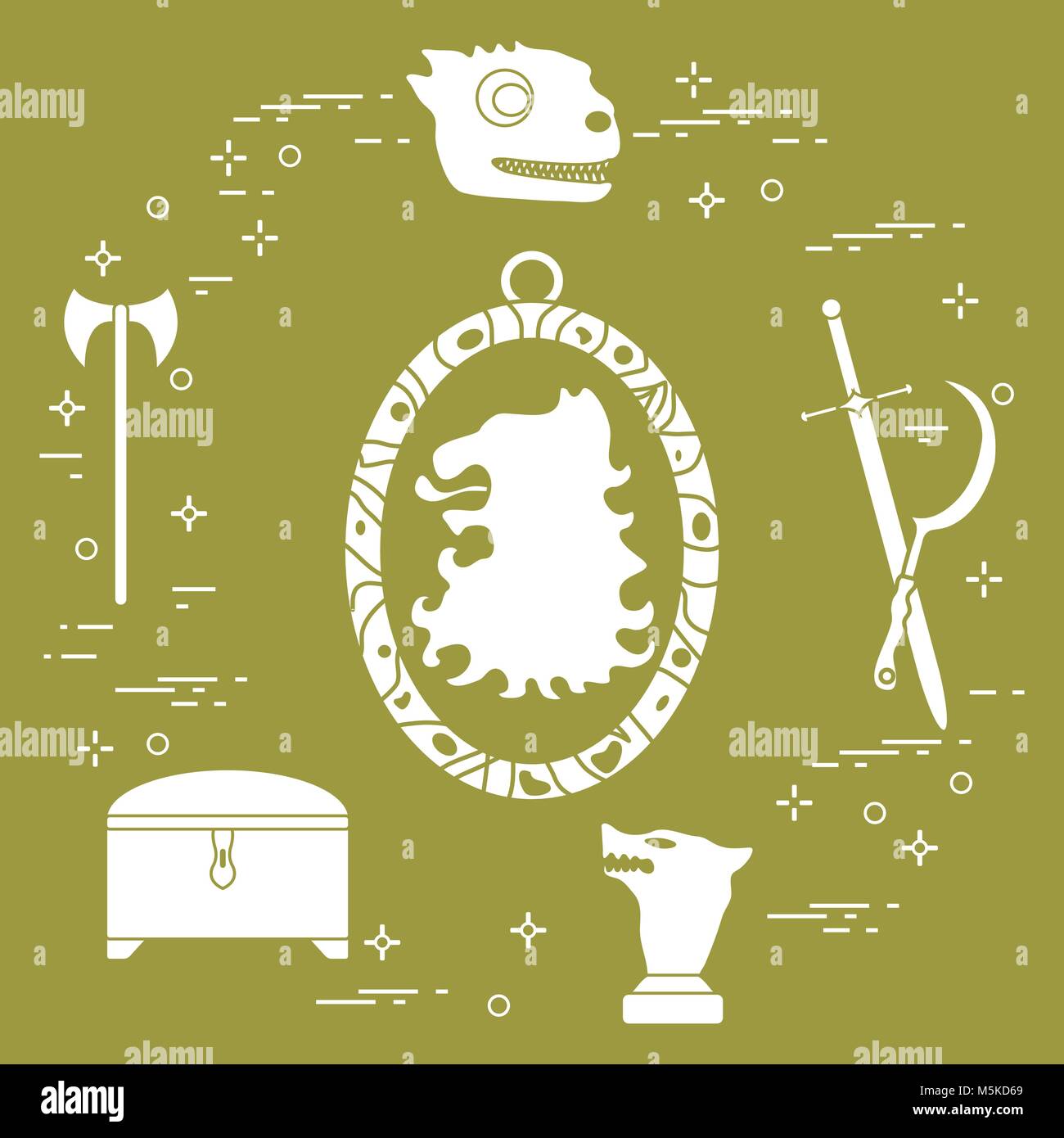 Symbols of the popular fantasy television series. Art and cinema theme ...