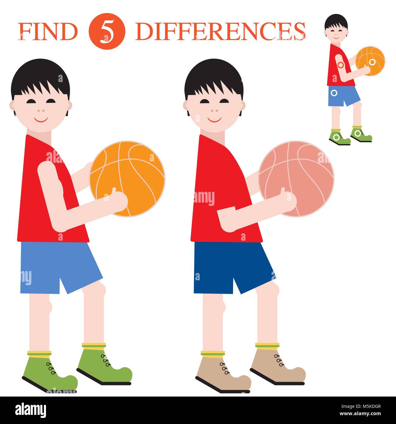 Boys basketball players with a ball. Find 5 differences. Educational ...