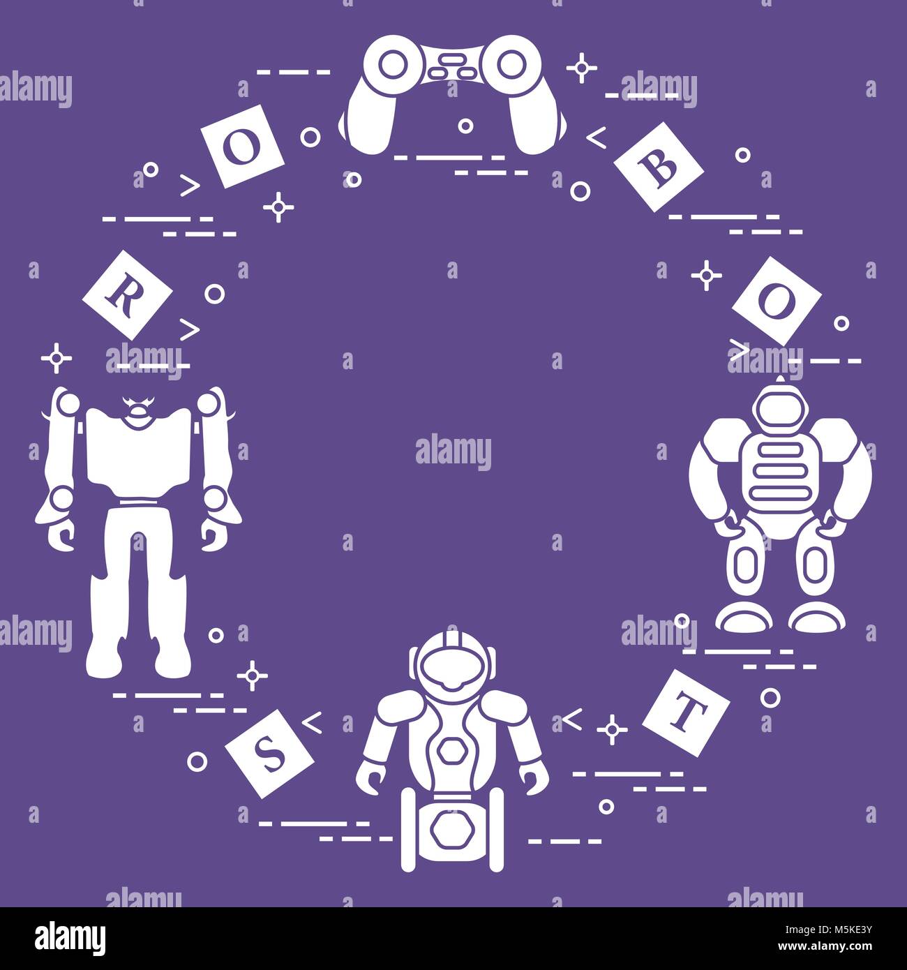 Toys for children: robots, remote control, cubes. Design for banner ...