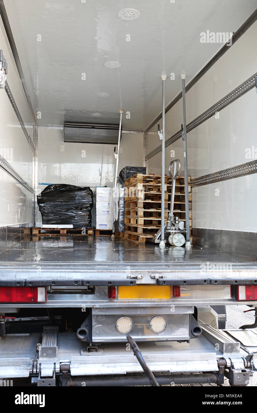 Refrigerator Truck Interior For Perishable Freight Transport Stock ...