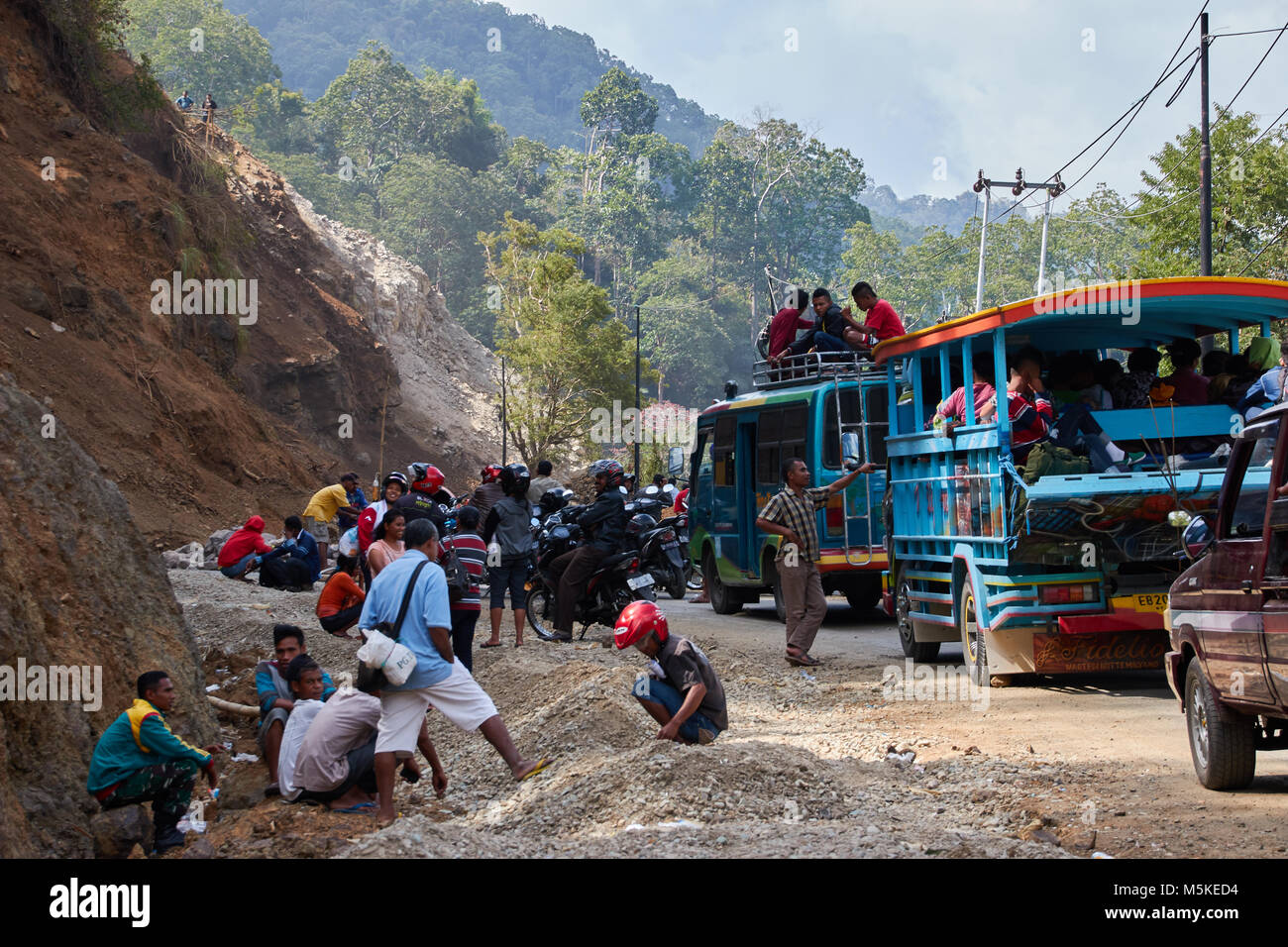Locals and tourist stuck in traffic jam on the roads in Bali Stock ...