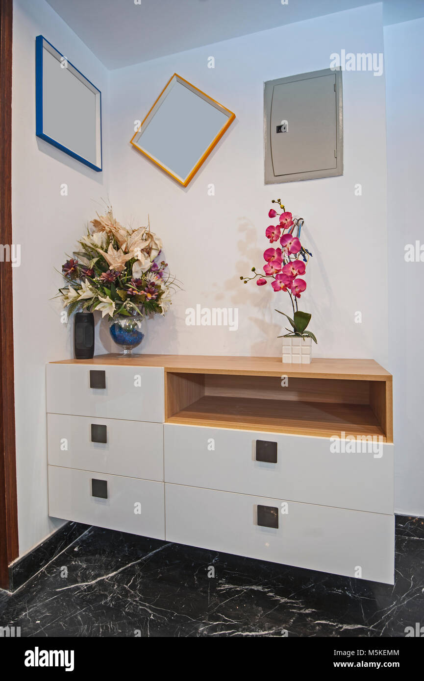 Dressing table with flowers interior design decor in luxury apartment ...