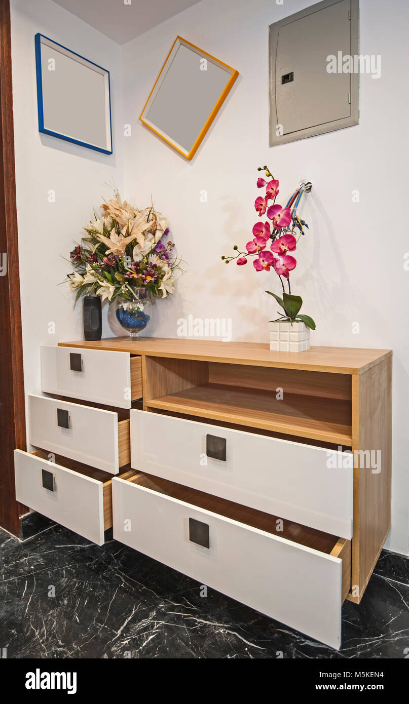 Dressing table with flowers interior design decor in luxury apartment ...