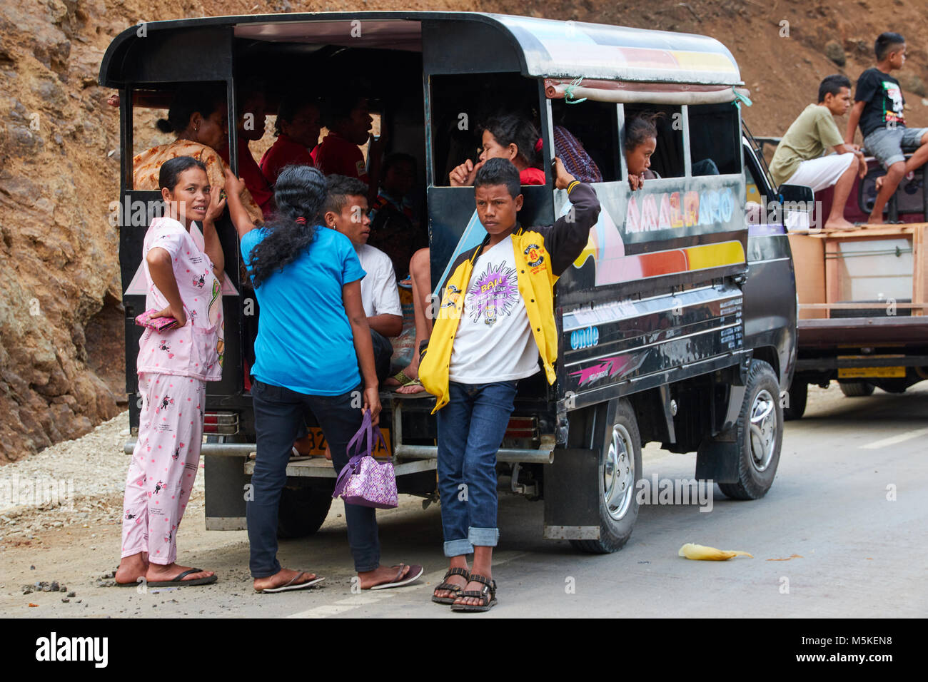 Locals and tourist stuck in traffic jam on the roads in Bali Stock ...