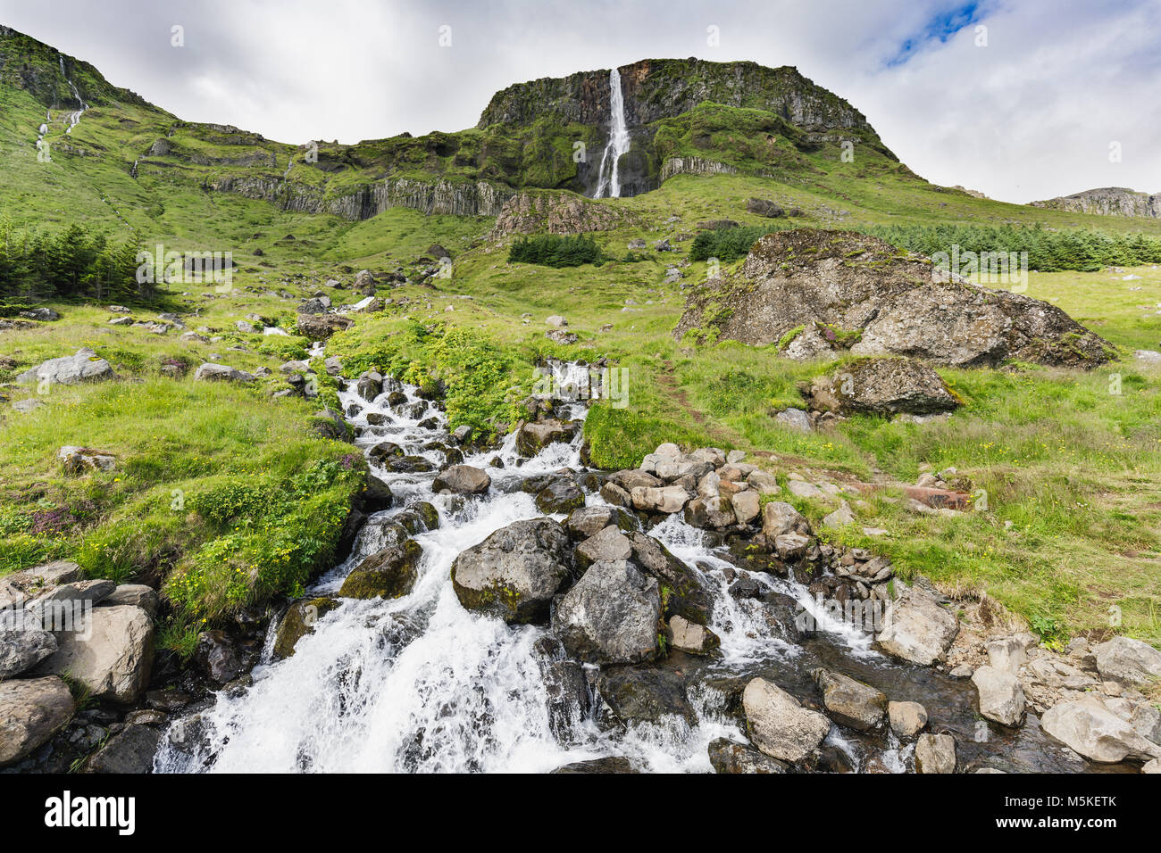 Bjarnarfoss waterfall at the western end of the snaefellsnes peninsula ...