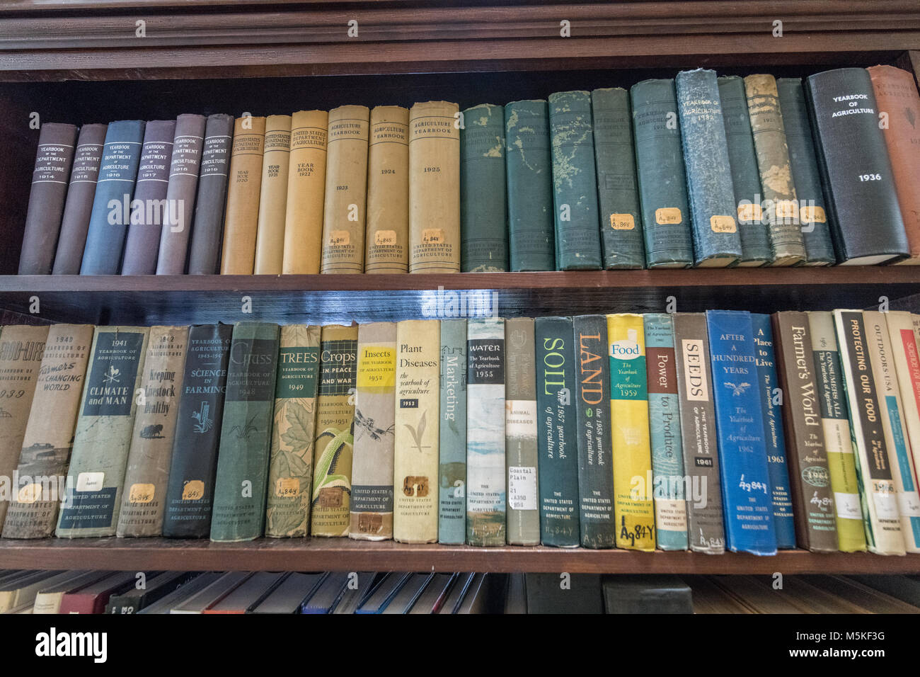 Book shelves stocked with vintage agriculture text books, Tifton ...