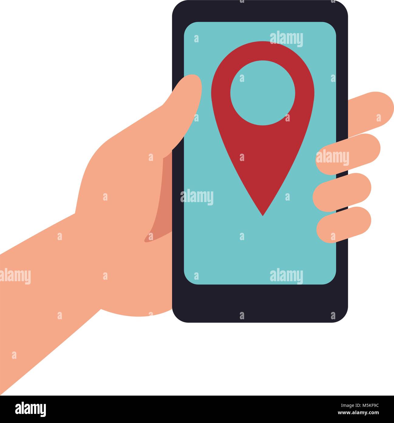 hand holding mobile phone with pin map Stock Vector Image & Art - Alamy