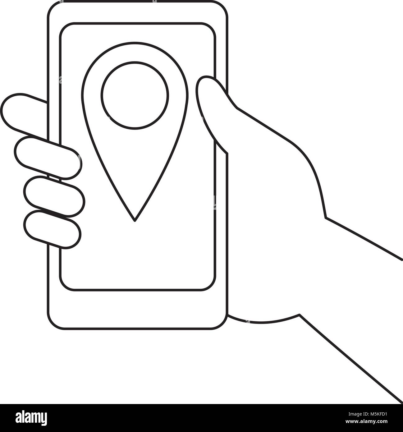 hand holding mobile phone with pin map Stock Vector Image & Art - Alamy