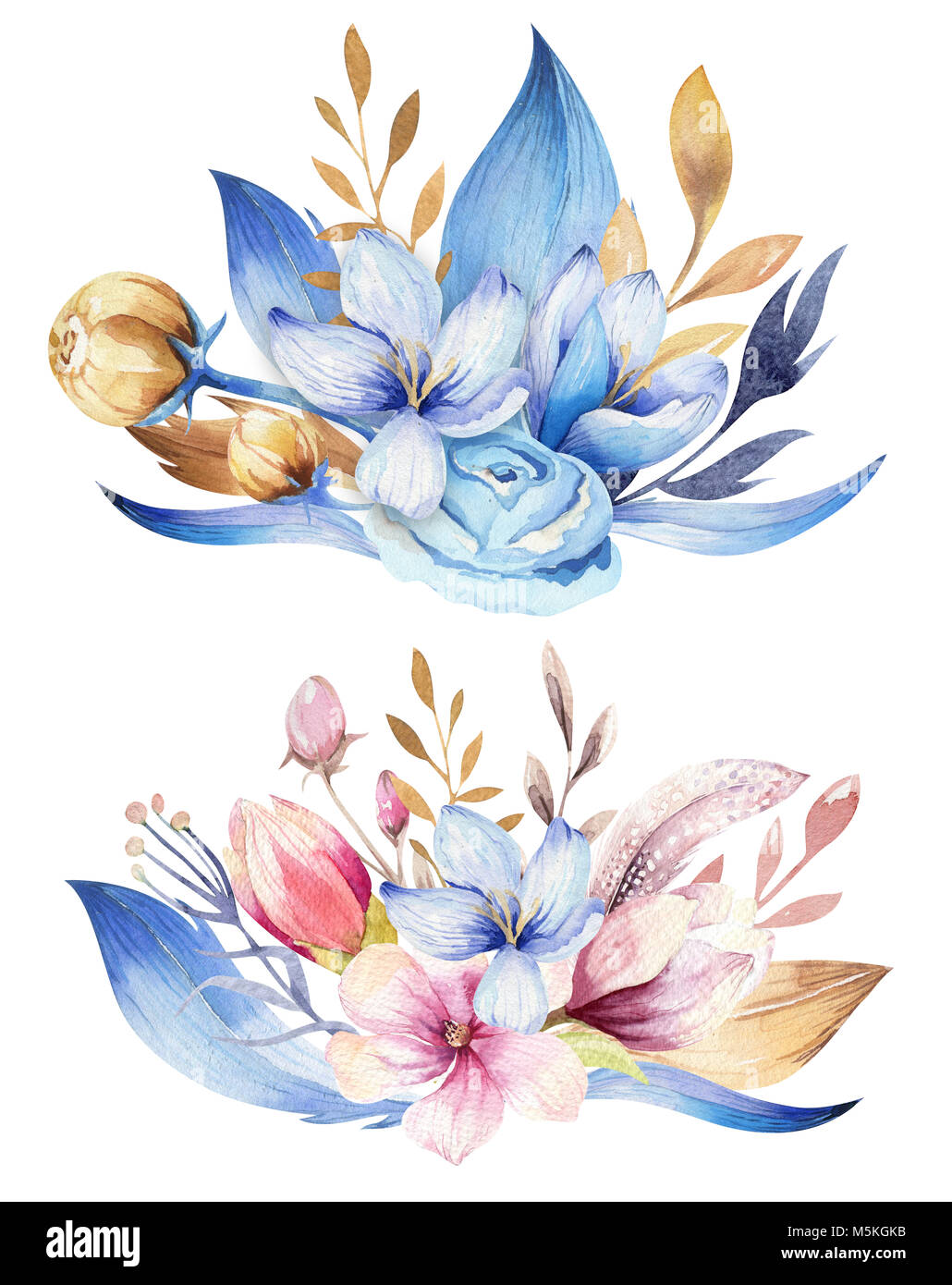 Boho flower set. Colorful floral collection with leaves and flowers ...