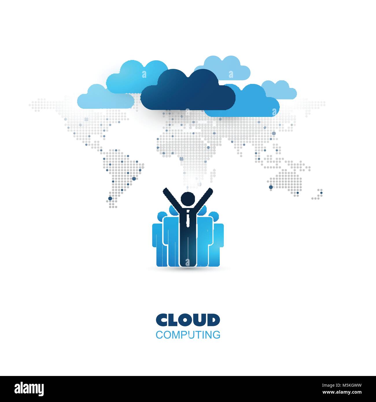Cloud Computing Design Concept with Standing Businessmen and World Map ...