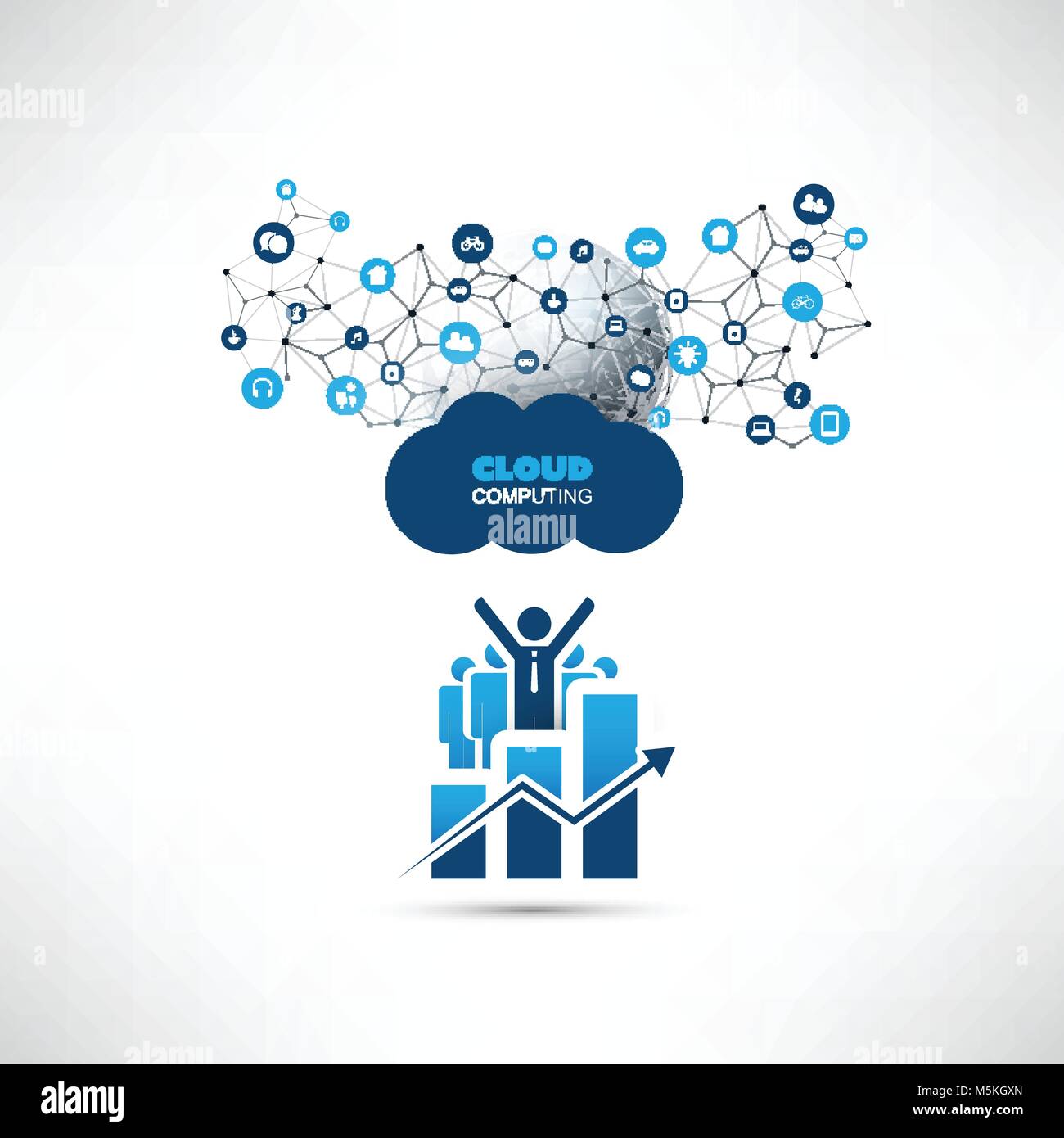 Cloud Computing Design Concept with Happy Businessmen, Chart and World Map - Online Business ...