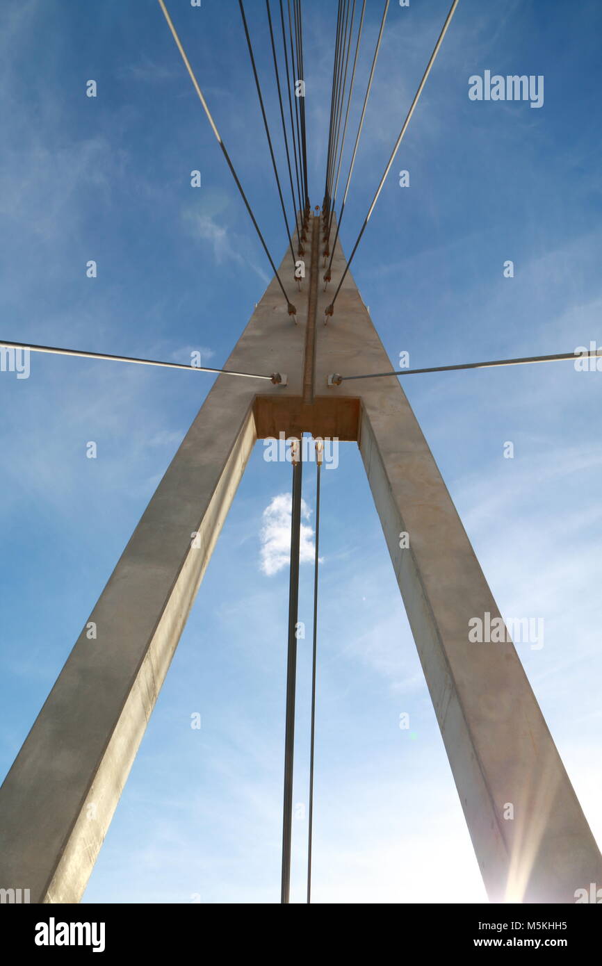Detail of the structure of a bridge secured with steel cables Stock ...