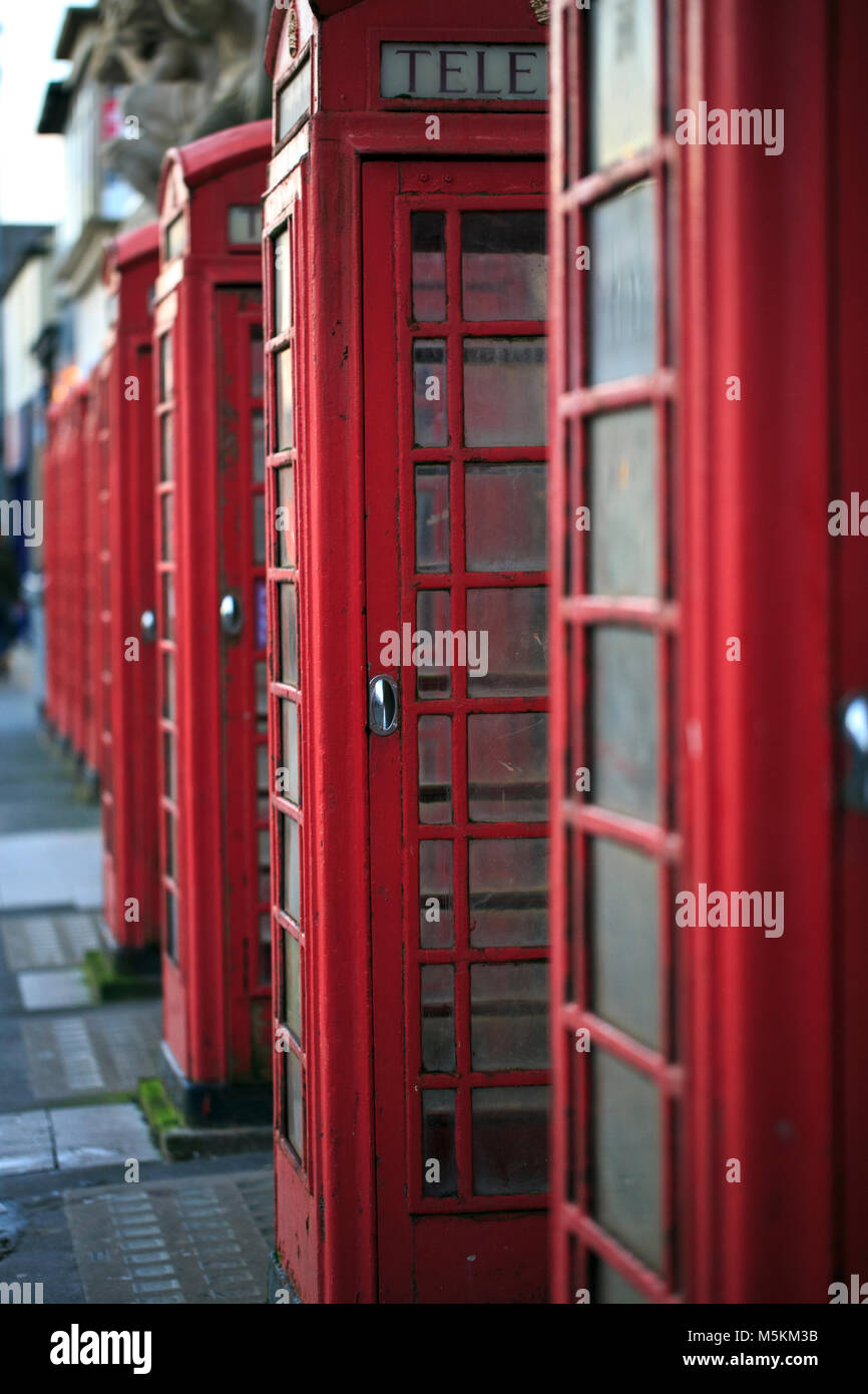 Typical red phone cabins in Blackpool Stock Photo - Alamy