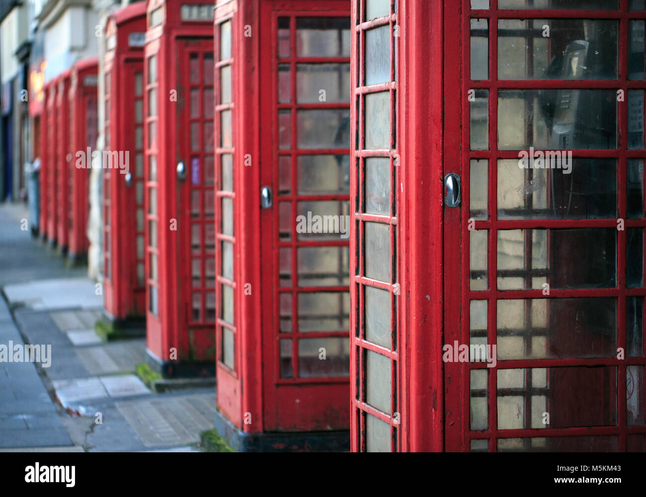 Typical red phone cabins in Blackpool Stock Photo - Alamy