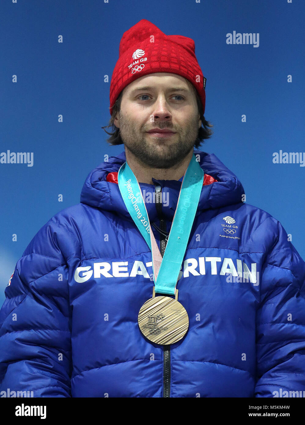 during the Men's Snowboarding Big Air Final medal ceremony on day ...