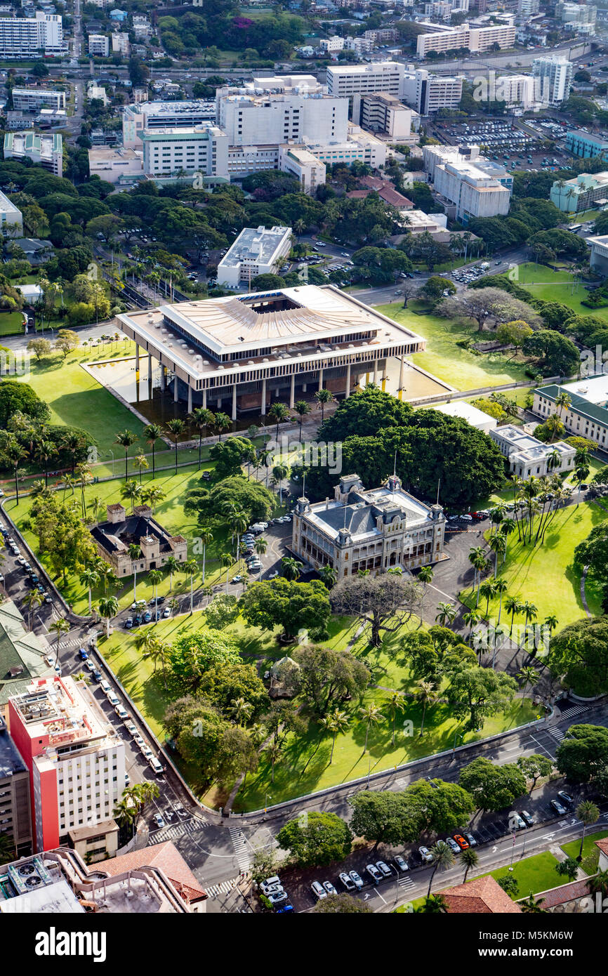 Iolani Palace and State Capitol, Honolulu, Oahu, Hawaii Stock Photo - Alamy