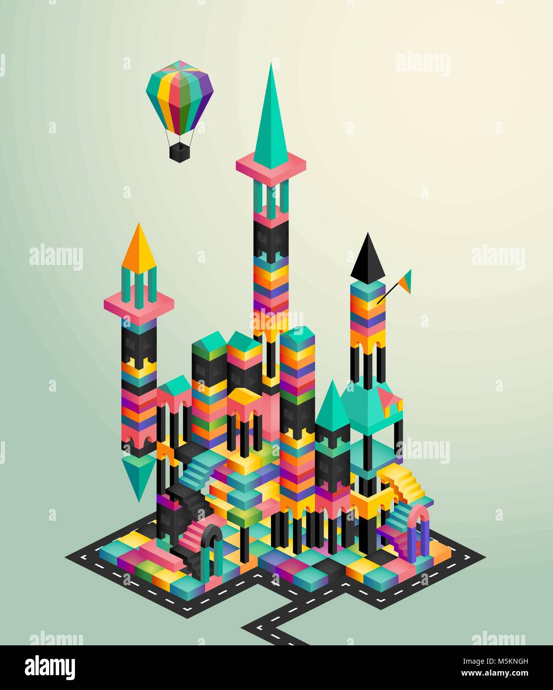 Isometric 3d view of abstract city made of building blocks with street ...