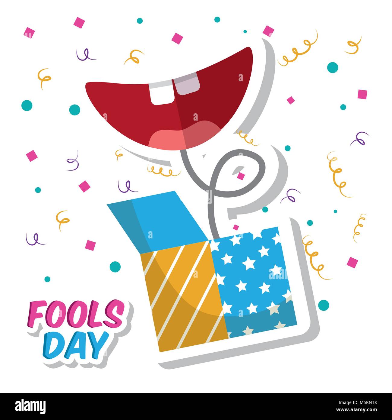 prank box and smile mouth fools day confetti celebration Stock Vector ...