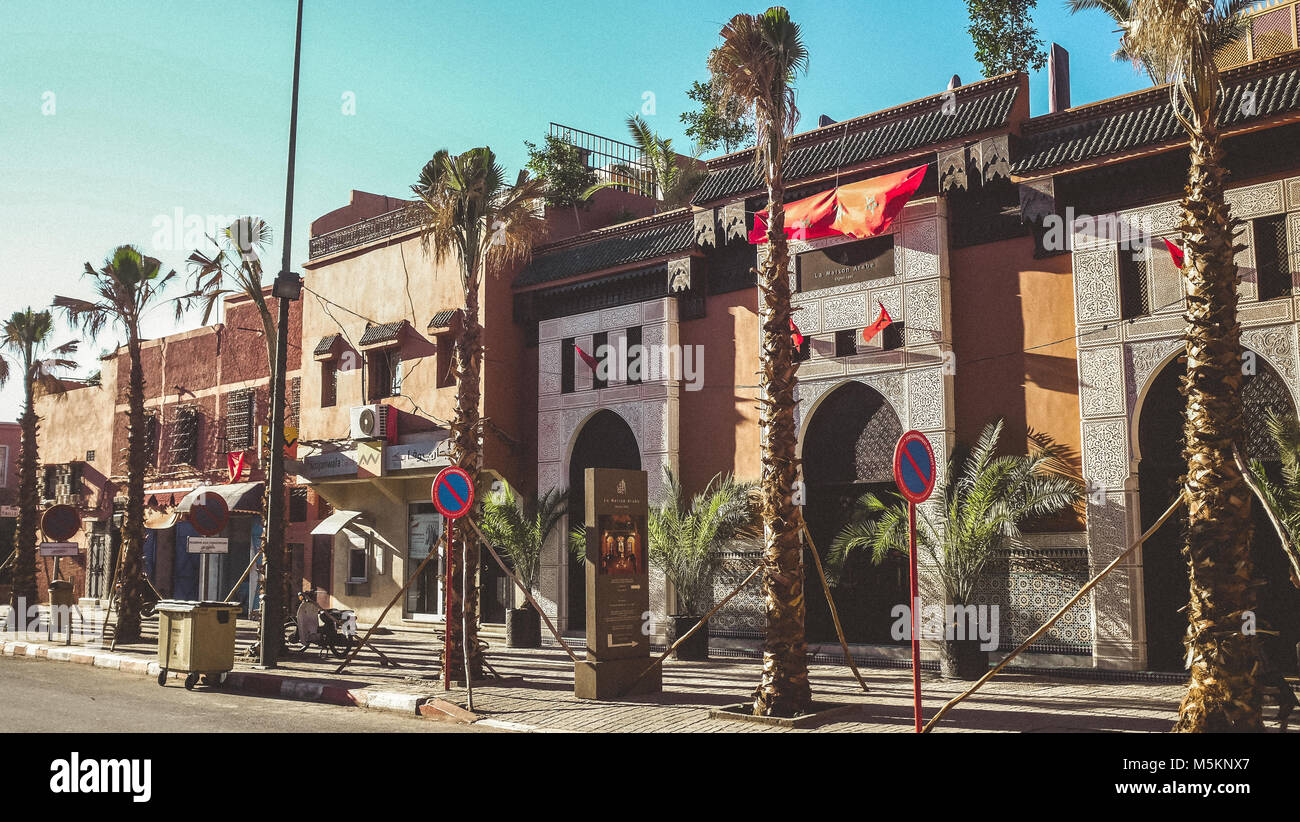 The buildings and skyline of Marrakech, Morocco can be seen during the ...