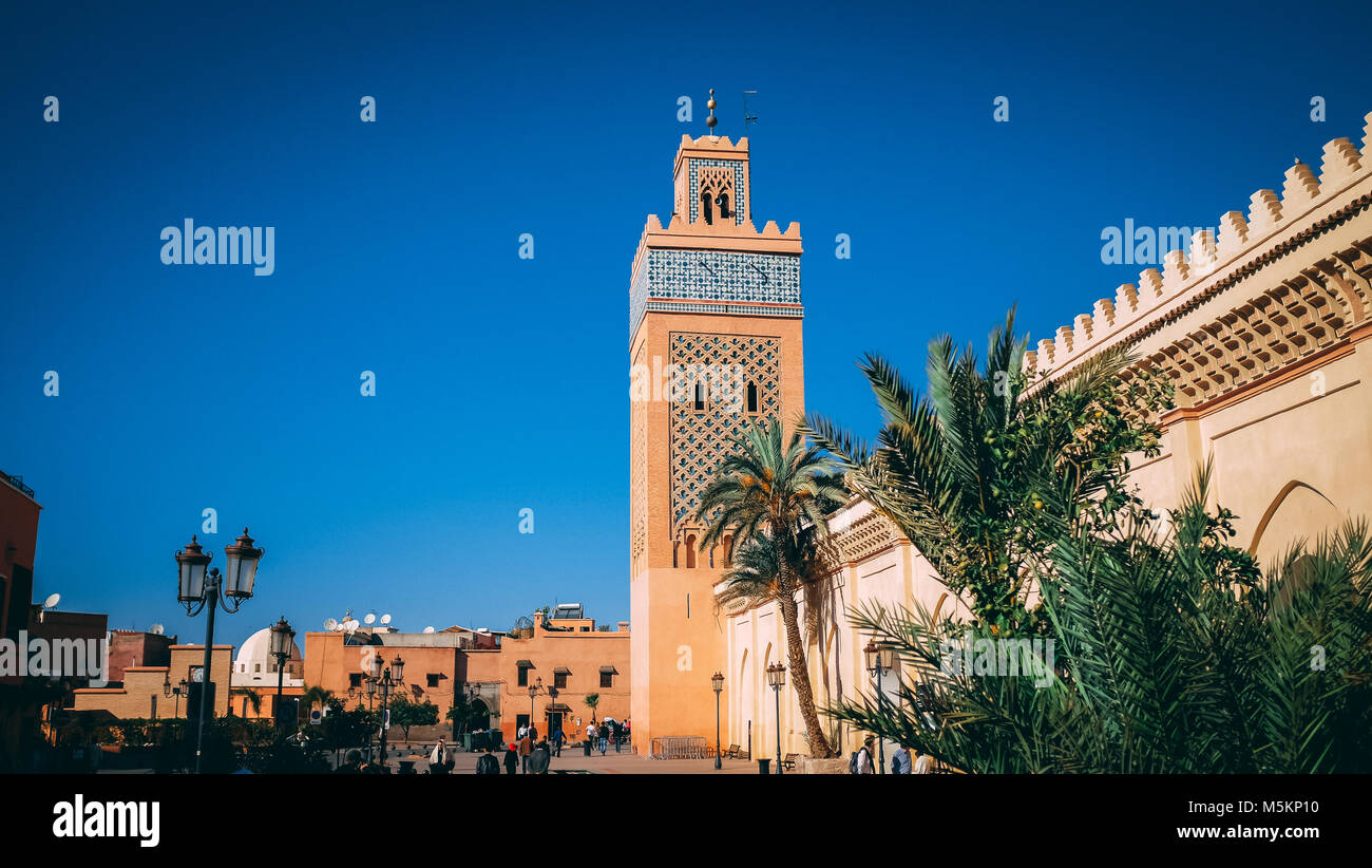 The buildings and skyline of Marrakech, Morocco can be seen during the ...