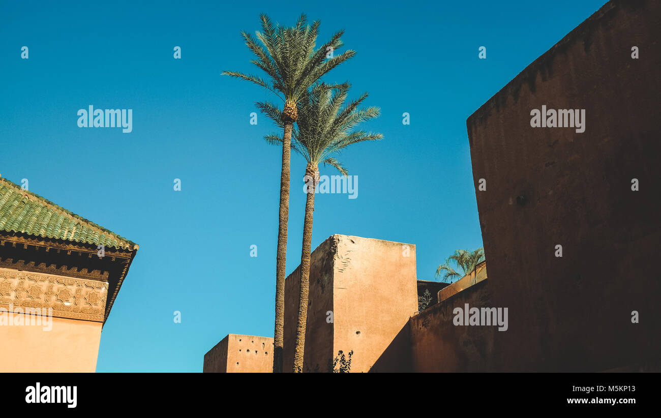 The buildings and skyline of Marrakech, Morocco can be seen during the ...
