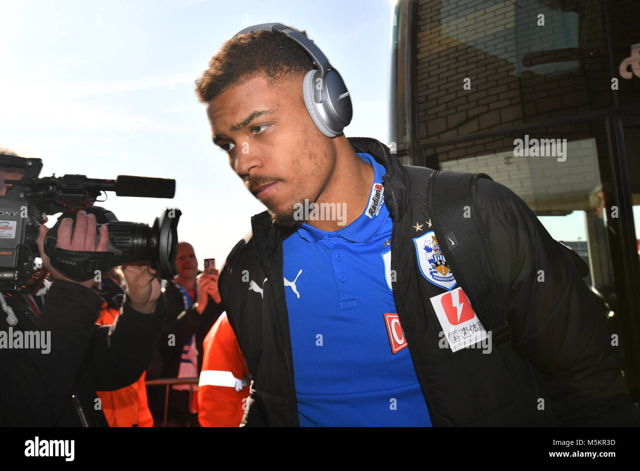 Huddersfield Town's Elias Kachunga arrives for the Premier League match ...