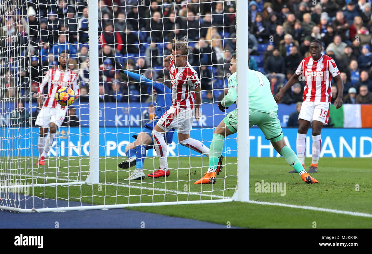 Stoke City goalkeeper Jack Butland (second right) scores an own goal ...