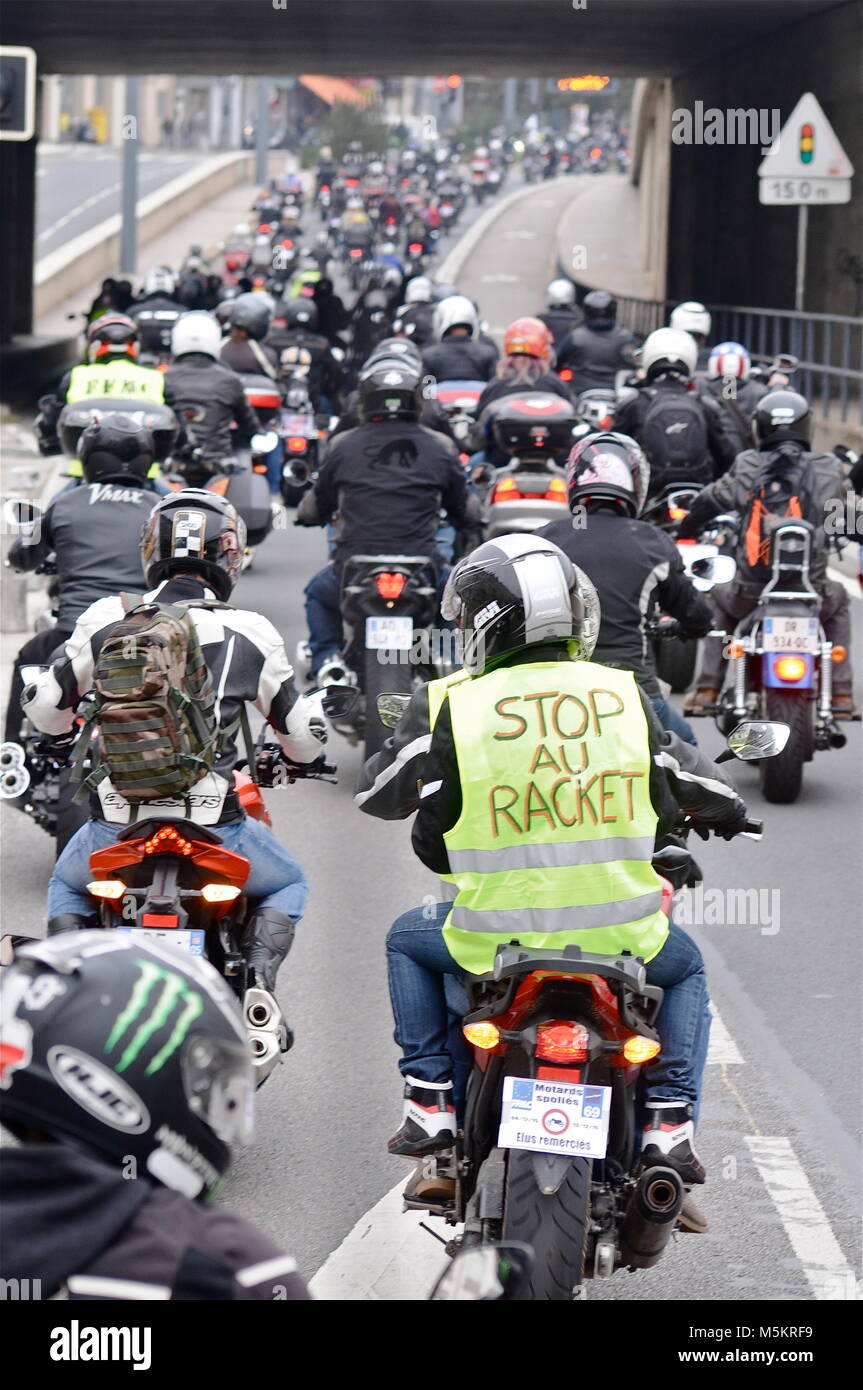 Bikers protest against driving restrictions, Lyon, France Stock Photo ...