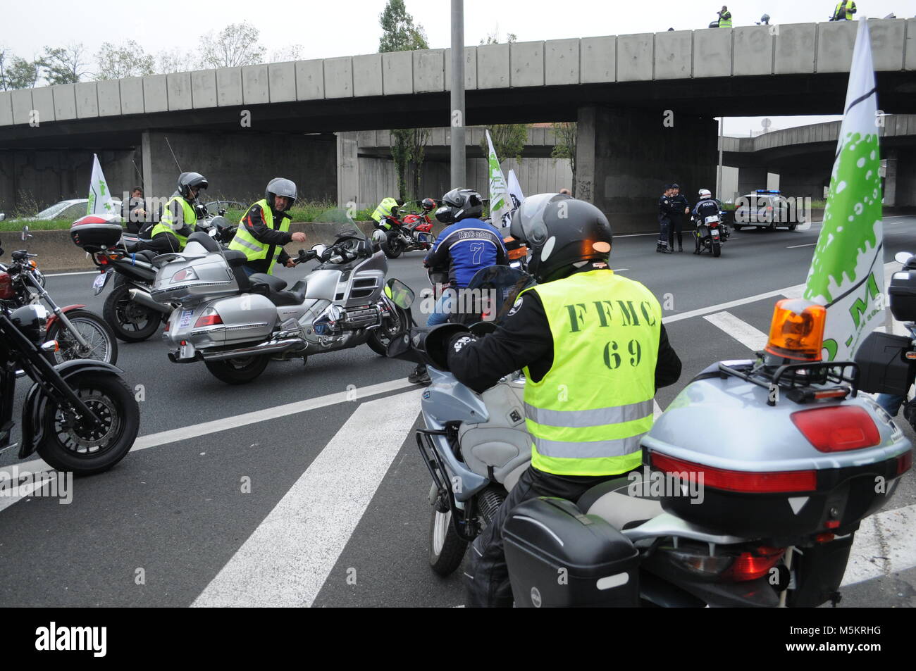 Bikers protest against driving restrictions, Lyon, France Stock Photo ...
