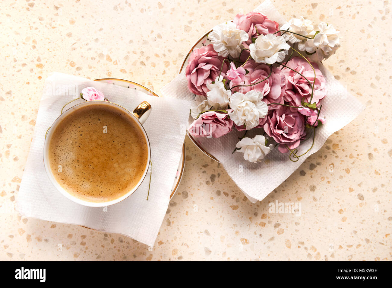 coffee espresso with decorative pink rose Stock Photo - Alamy