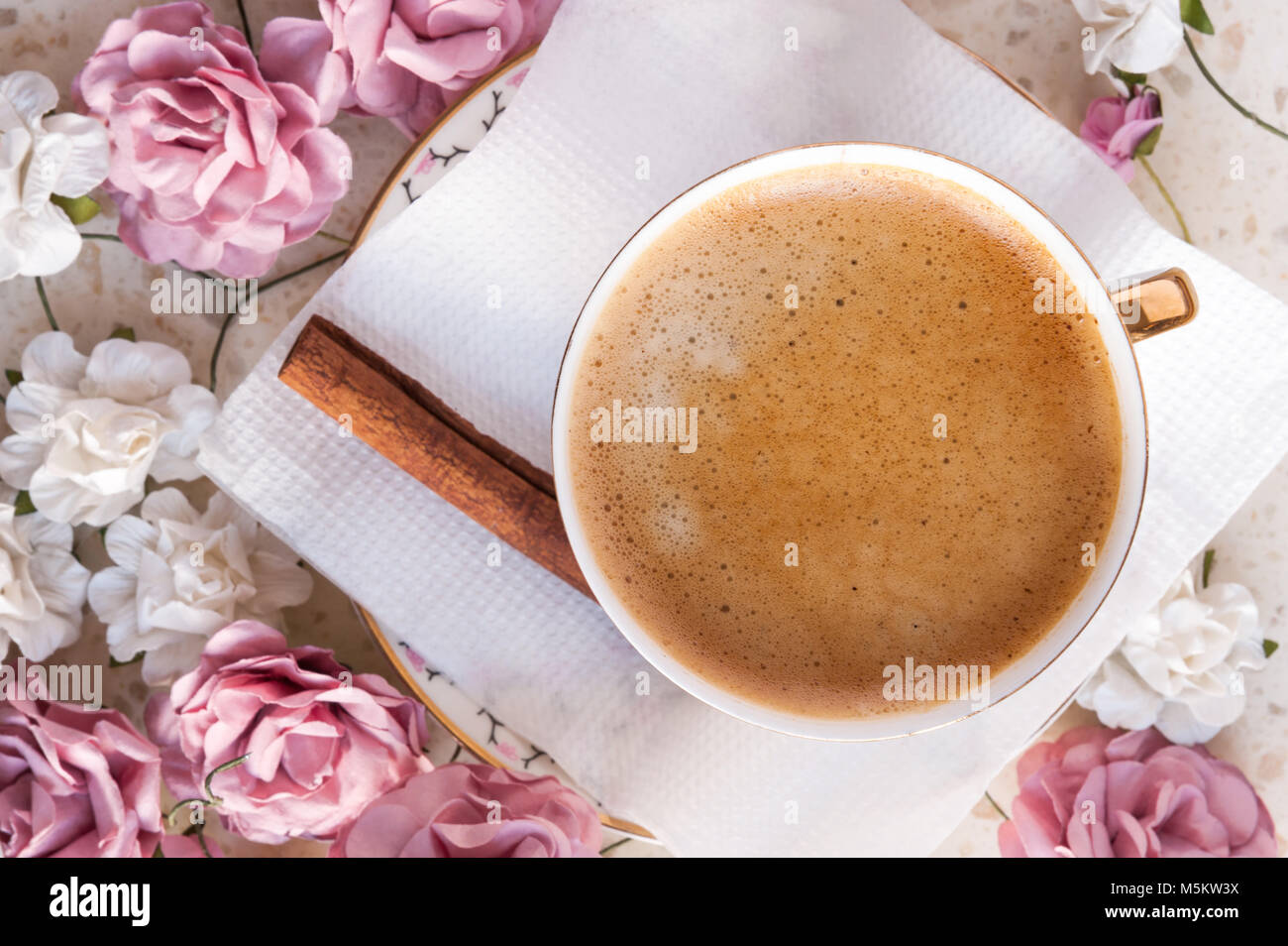 coffee espresso with decorative pink rose Stock Photo - Alamy