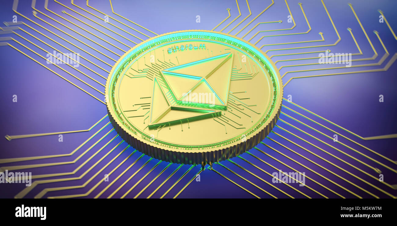 Ethereum, cryptocurrency. Ethereum on blue electronic circuit ...