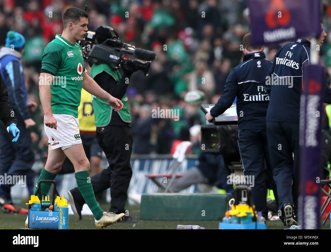 Ireland's Jonathan Sexton leaves the field towards the end of the game ...