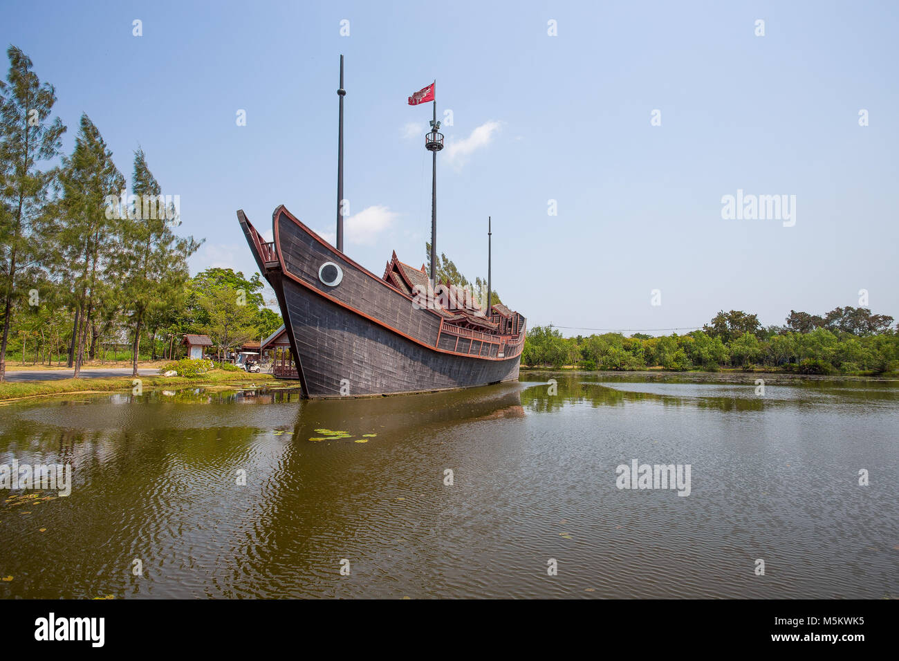 SAMUT PRAKAN, THAILAND, MARCH, 6, 2017 - Thai junk, boat in Ancient ...