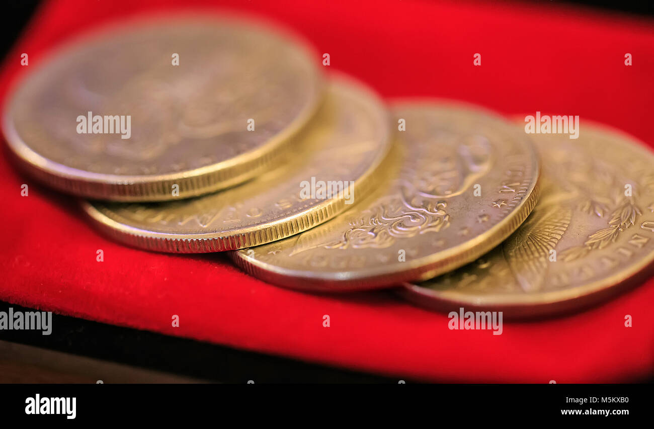Group of coins for magicians Stock Photo - Alamy