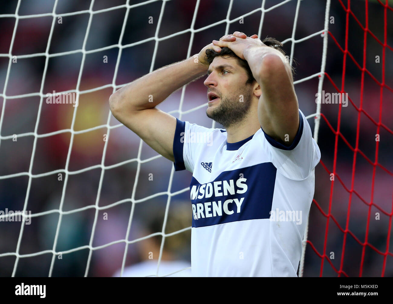 Middlesbrough's George Friend after conceding late equaliser during the ...