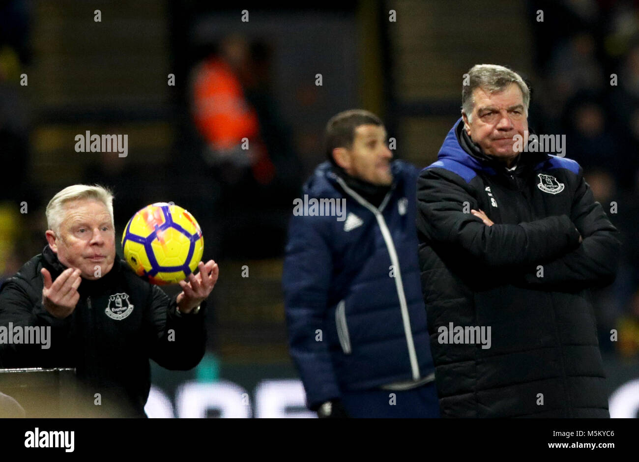 Everton manager Sam Allardyce (right) and assistant manager Sammy Lee ...