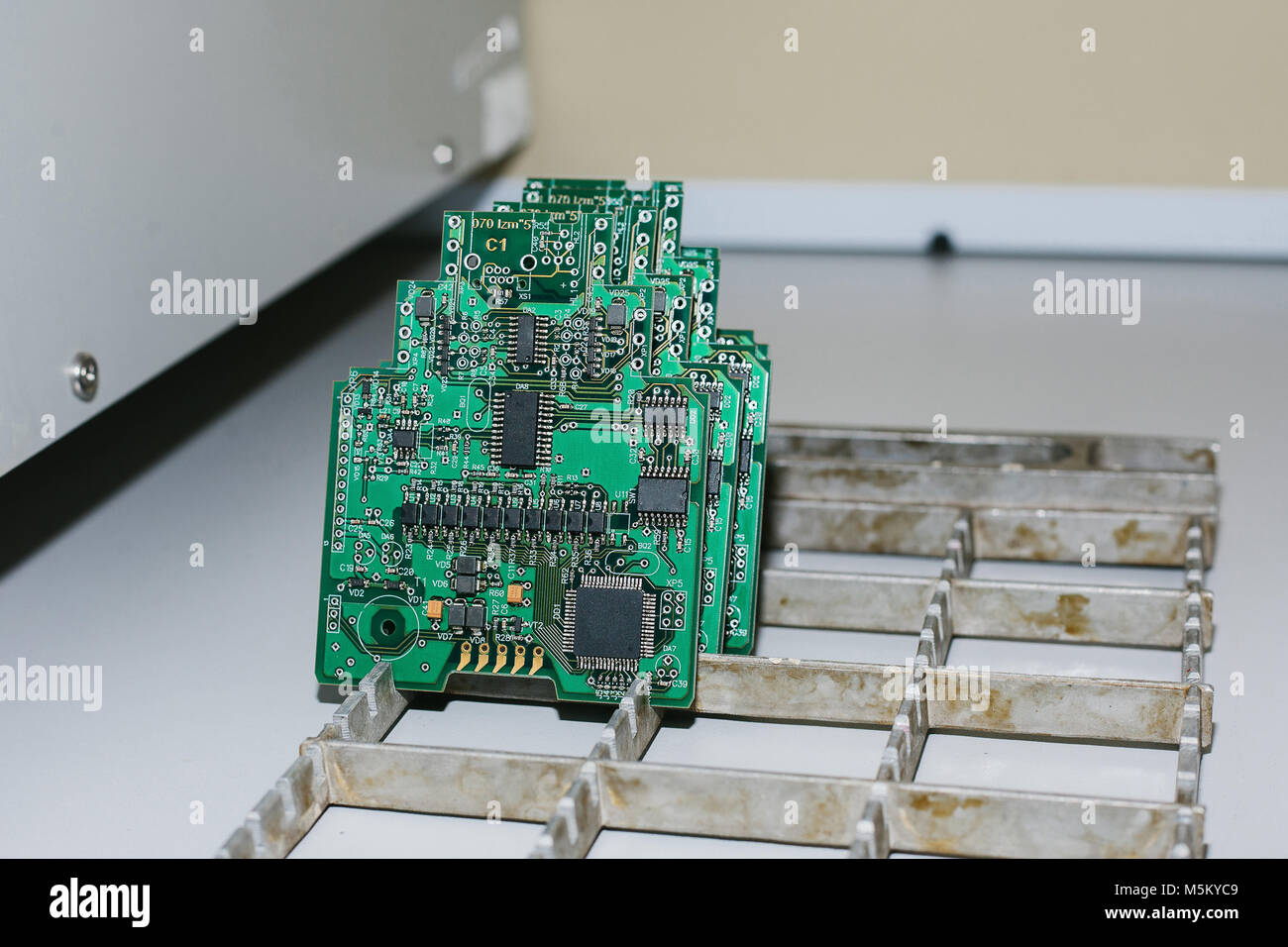 Boards are in a row. Factory for the production of chips Stock Photo ...