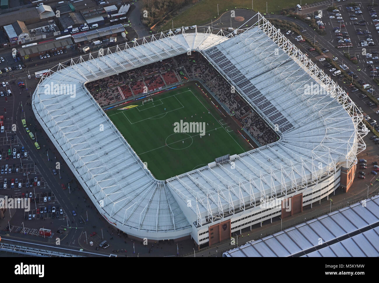 A birds eye view of the Stadium of Light, shot from a light aircraft ...