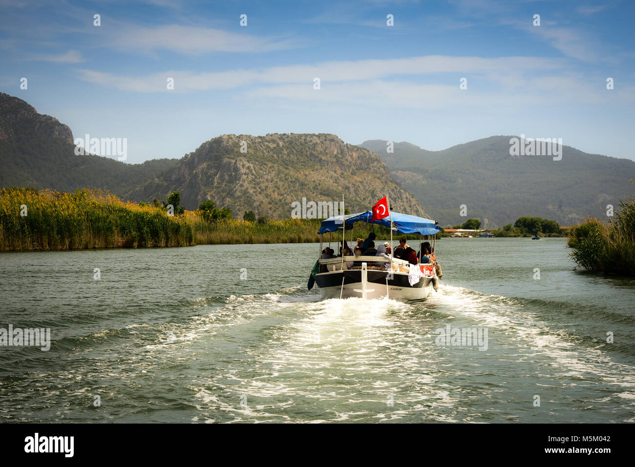 River Golu, Turkey - May 10, 2017: The boat full of tourists going ...