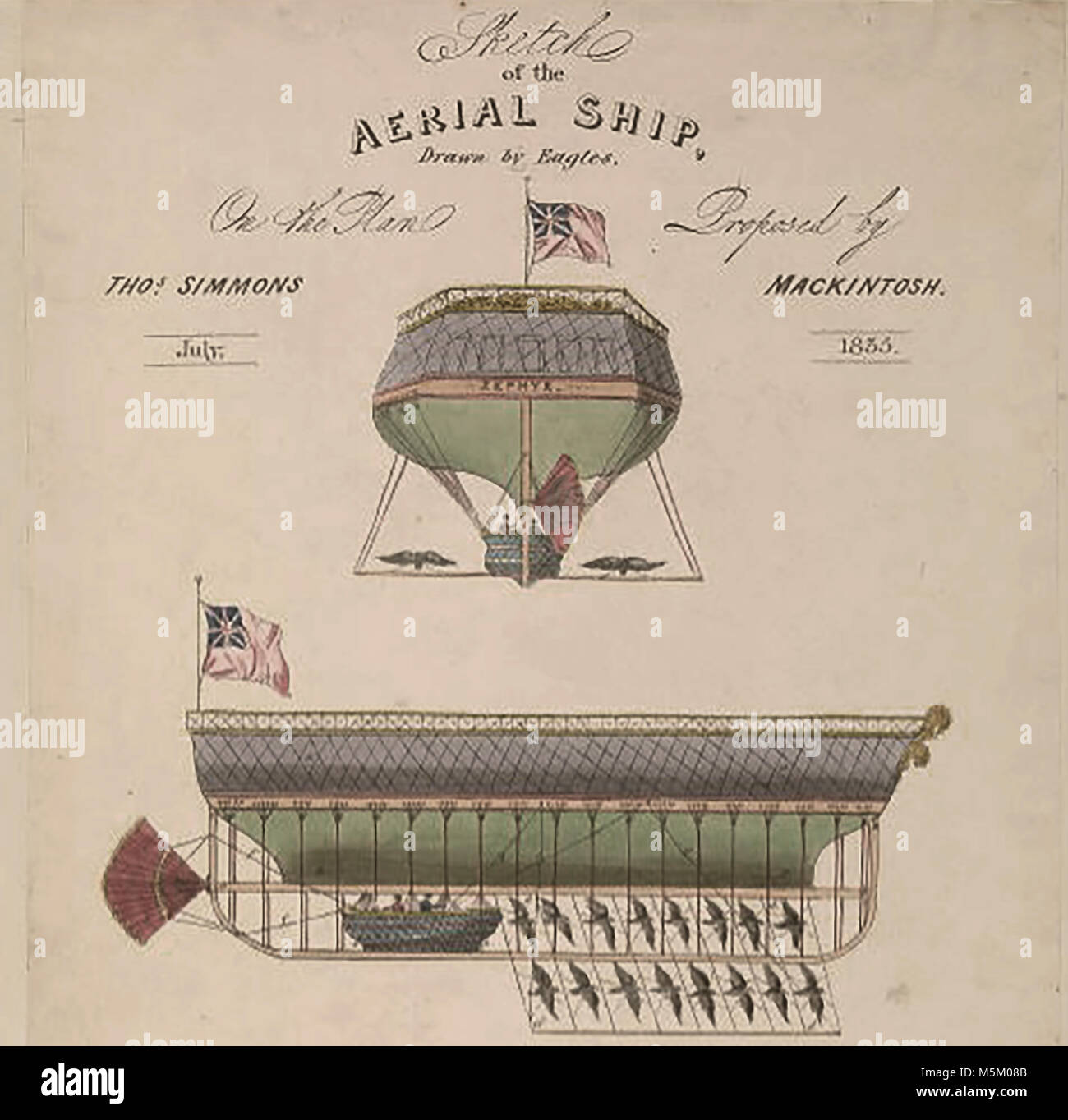 Early plan for an airship to be powered by real life eagles - 1835 ...