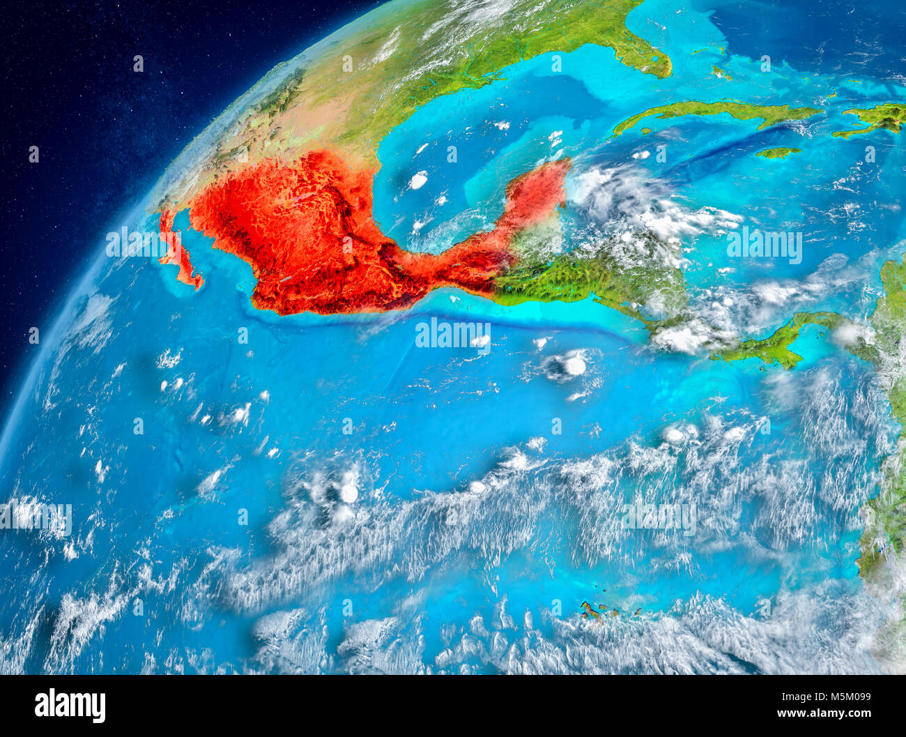 Country of Mexico in red on planet Earth with atmosphere. 3D ...
