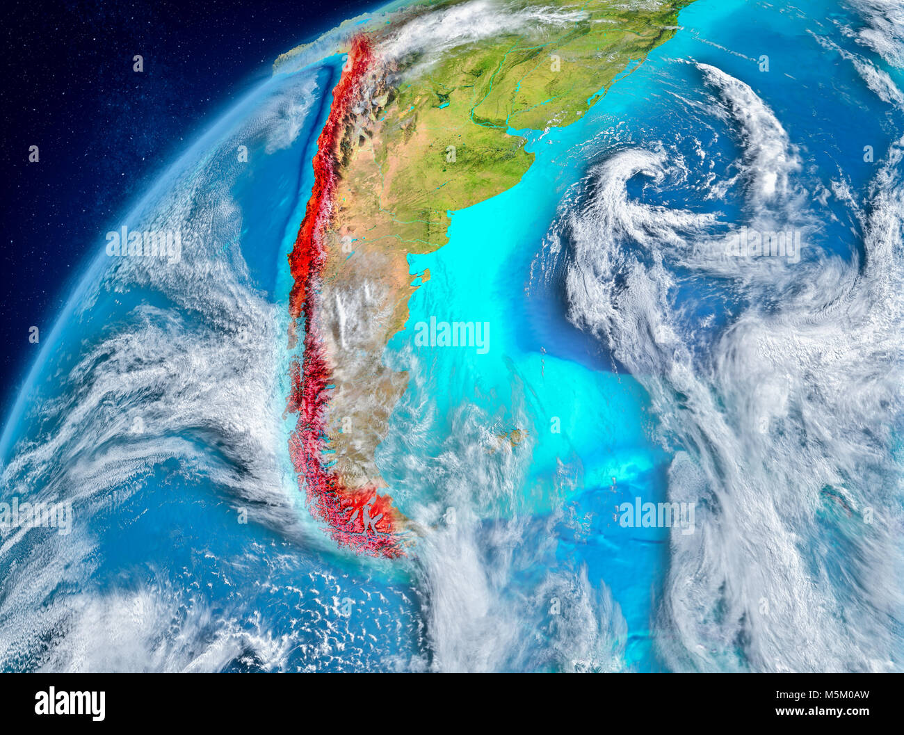 Country of Chile in red on planet Earth with atmosphere. 3D ...