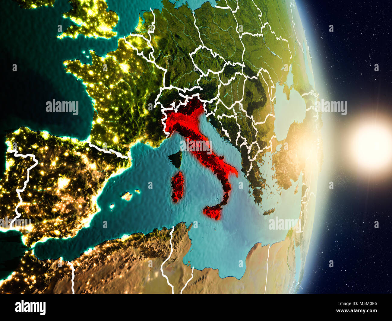 Highlighted satellite image of italy hi-res stock photography and ...