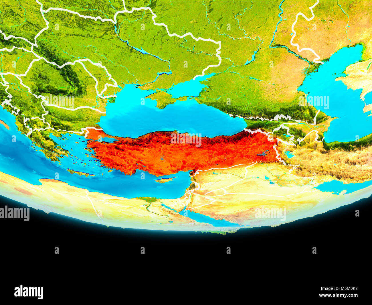 Turkey from orbit of planet Earth with visible borderlines. 3D ...