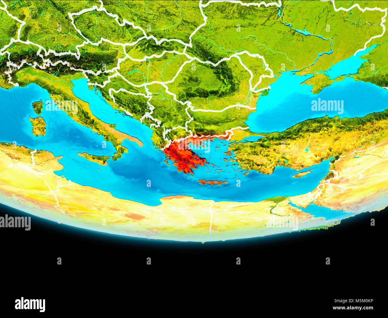 Greece from orbit of planet Earth with visible borderlines. 3D ...