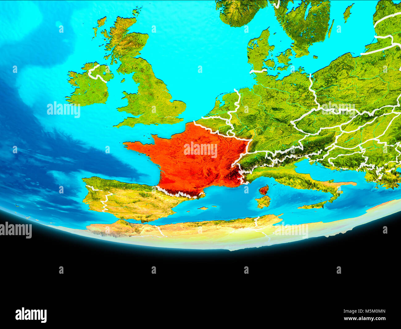 France from orbit of planet Earth with visible borderlines. 3D ...
