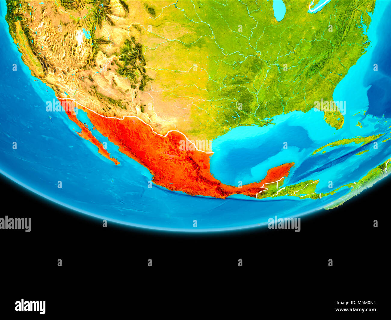 Mexico from orbit of planet Earth with visible borderlines. 3D ...